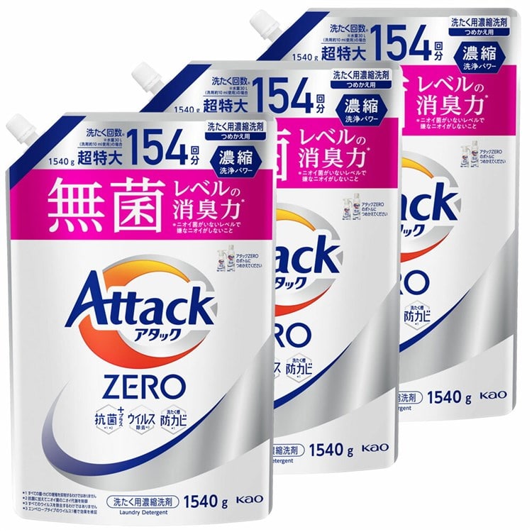 KAO 【3個セット】アタックZERO部屋干し つめかえ用 1460g/1540g レギュラー_1540g